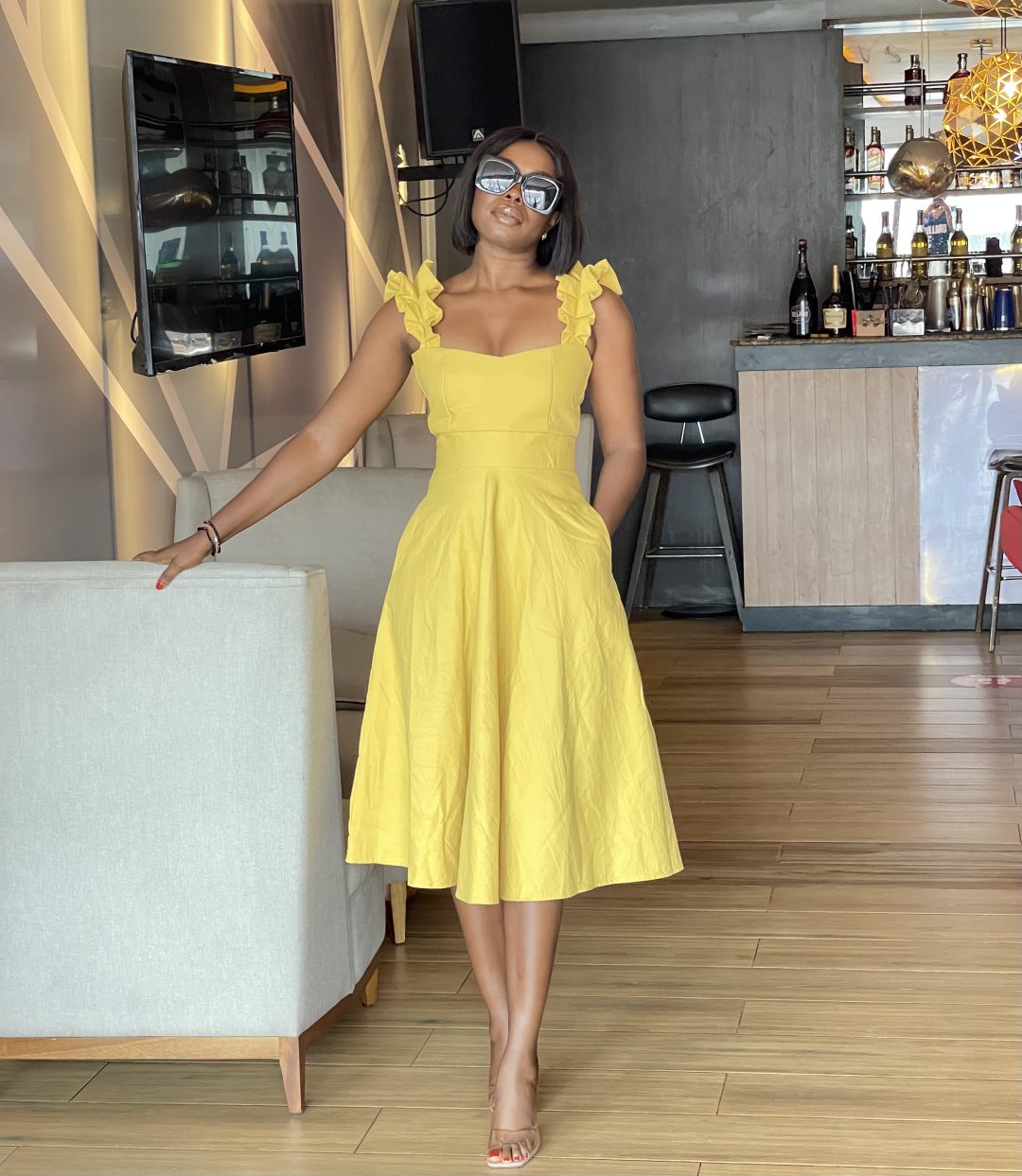 SELENA midi dress in mustard – Shop Enadia